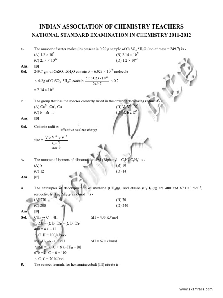 NSEC Solved Paper 2011 | PDF | Chemical Bond | Acid