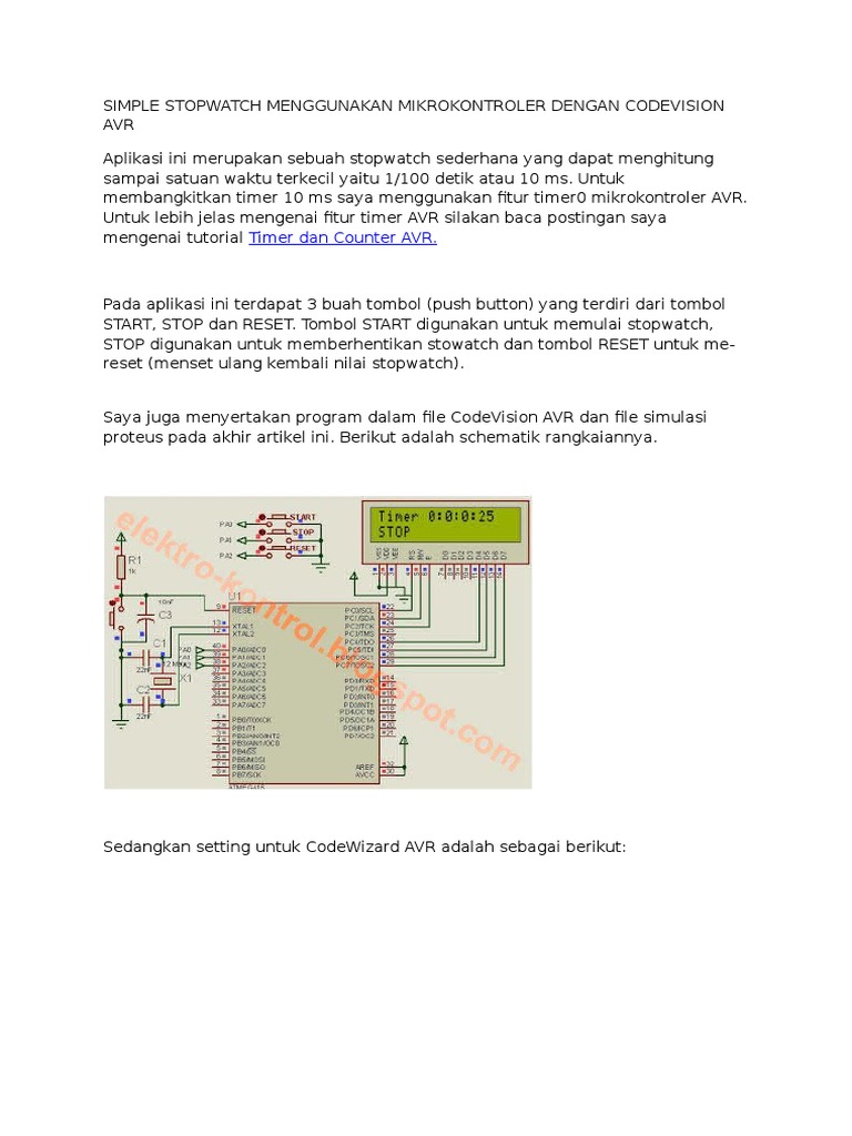 Simple Stopwatch Menggunakan Mikrokontroler Dengan Codevision Avr | PDF ...