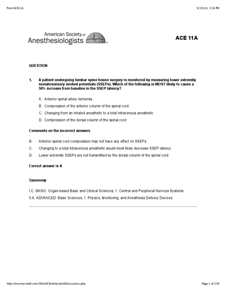 Ace 2014 11a Q - A | Download Free PDF | Anesthesia | Sepsis