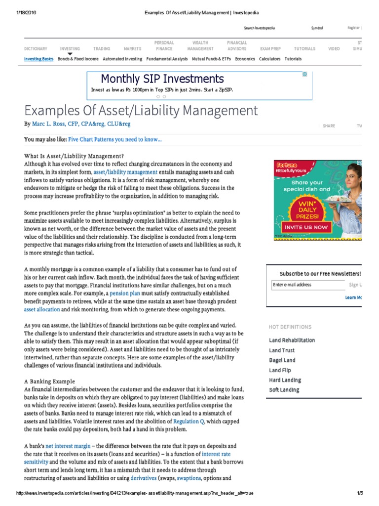 Examples of Asset - Liability Management - Investopedia PDF | PDF