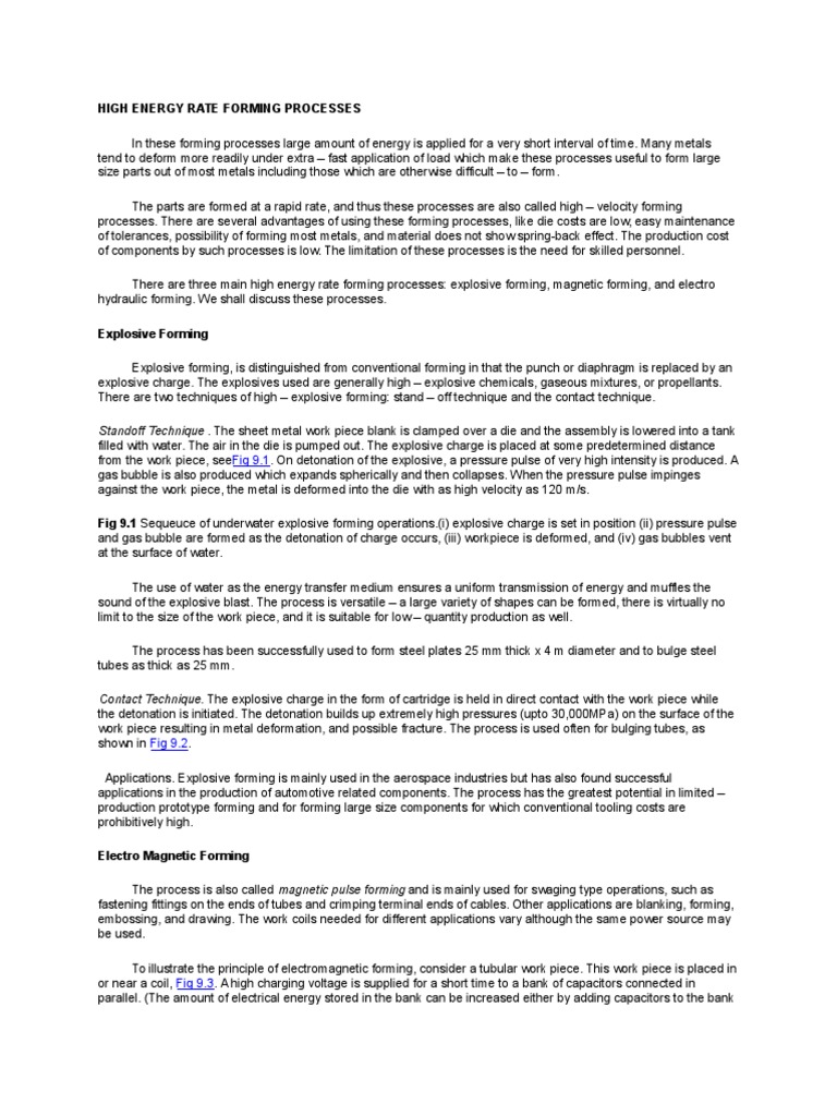 High Energy Rate Forming Processes | PDF | Inductor | Mill (Grinding)