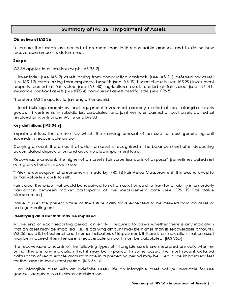 IAS 36 Summary: Impairment of Assets | PDF | International Financial ...