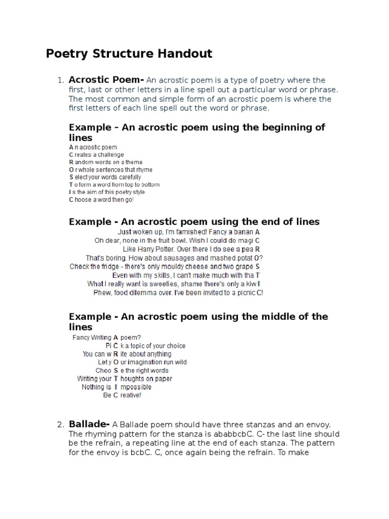 Poetry Forms for Students | PDF | Rhyme | Poetry