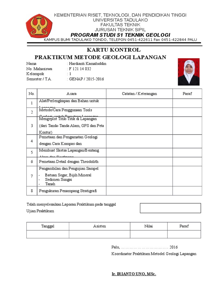 Contoh Kartu Kontrol Praktikum MGL | PDF