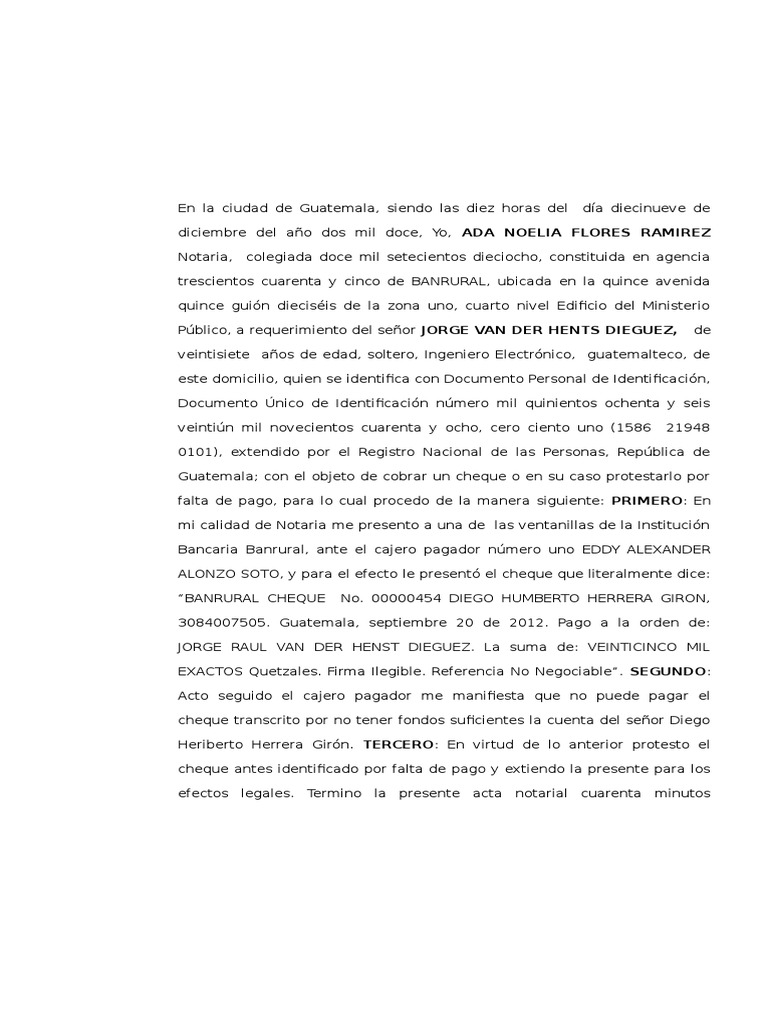 Acta Protesto de Cheque | Cheque | Guatemala | Prueba gratuita de 30 ...