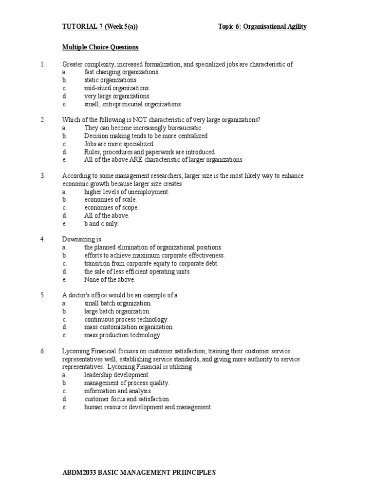 Management Principles Tutorials Questions | PDF | Mass Production ...