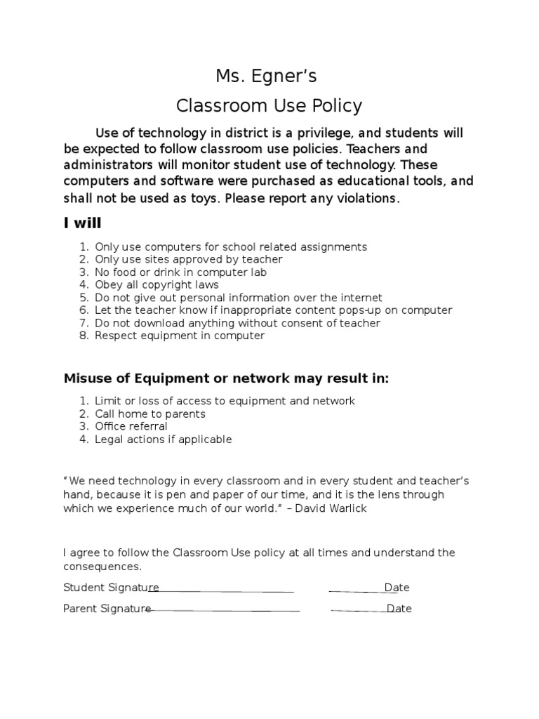 Classroom Technology Use Policy | PDF