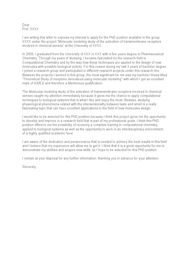 Cover Letter Sample For PHD | PDF