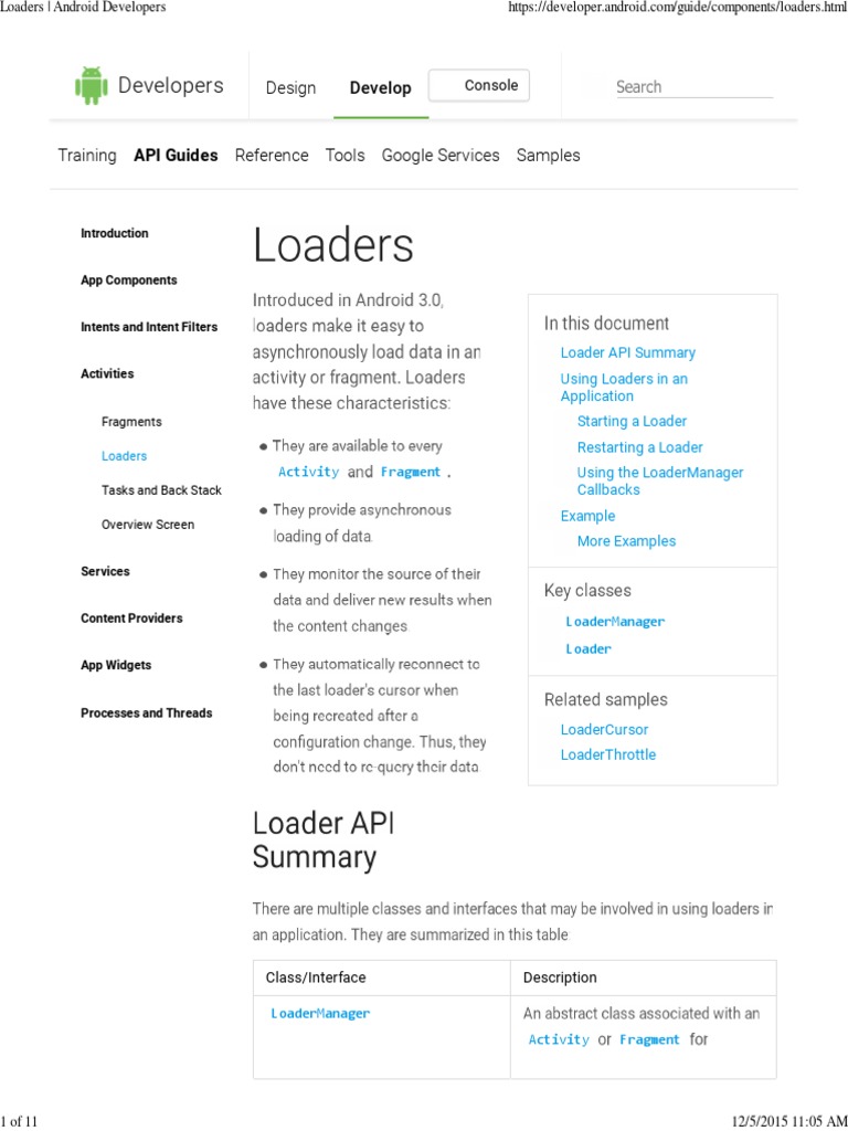 Loaders - Android Developers | PDF | Application Programming Interface | Android (Operating System)
