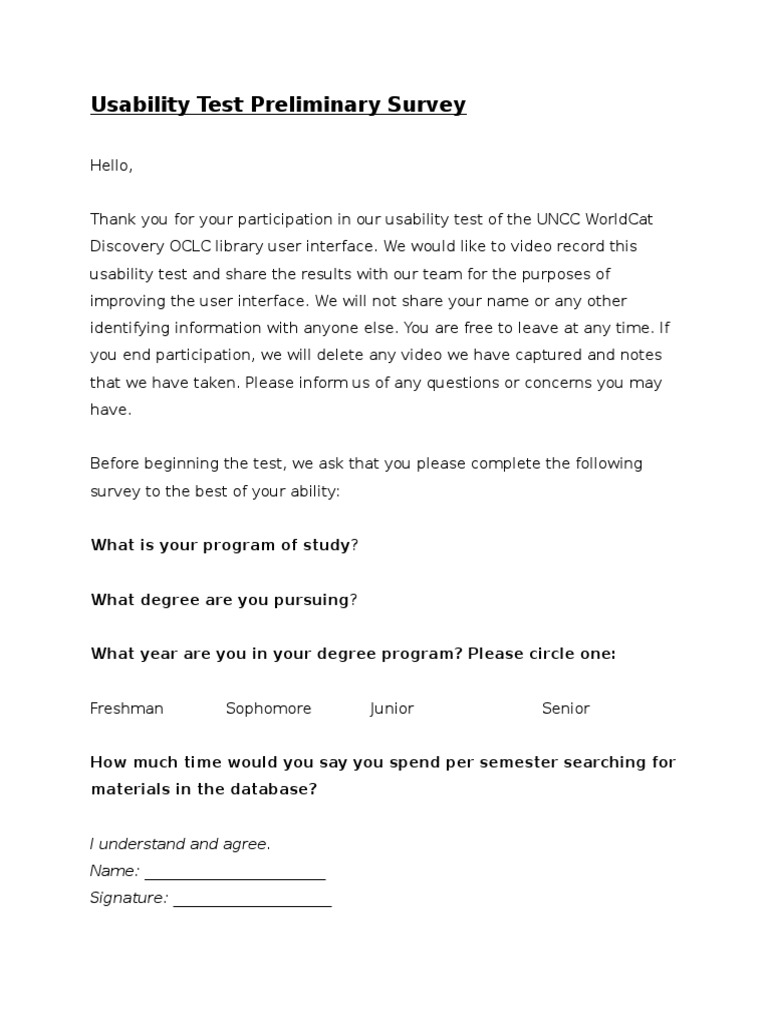 Usability Test Preliminary Survey: What Is Your Program of Study? | PDF