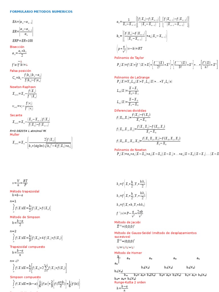 Formulario Metodos Numericos | PDF