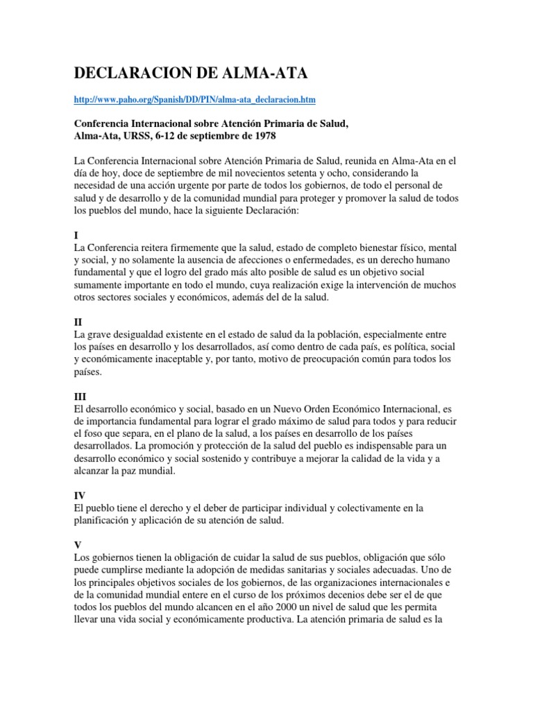 Declaración de Alma Ata | PDF | Bienestar | Medicina