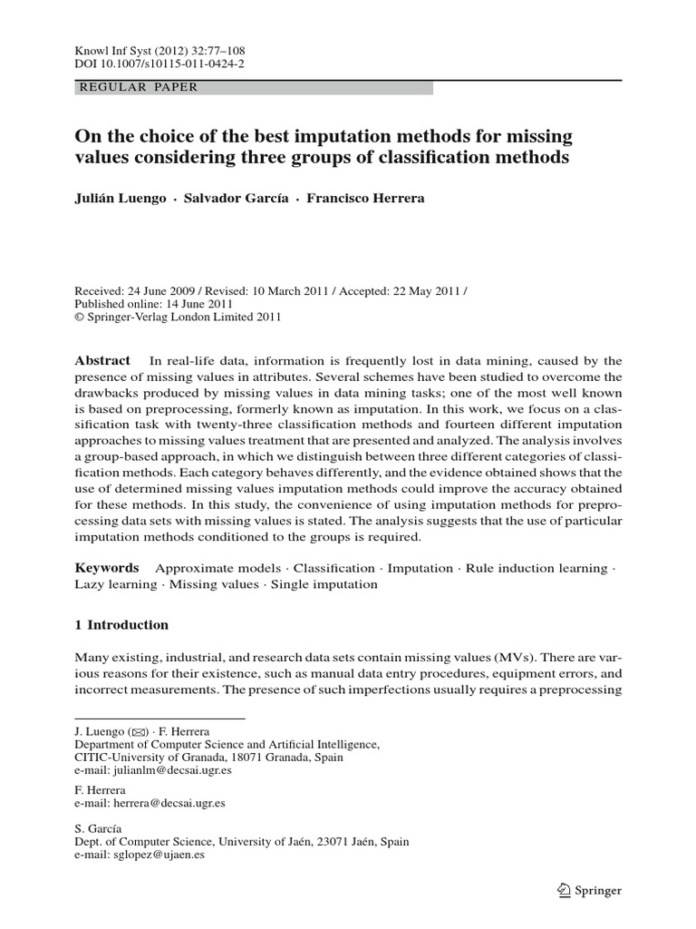 Best Imputation Techniques For Missing Values PDF | PDF | Cluster ... Best Imputation Techniques For Missing Values PDF | PDF | Cluster ...