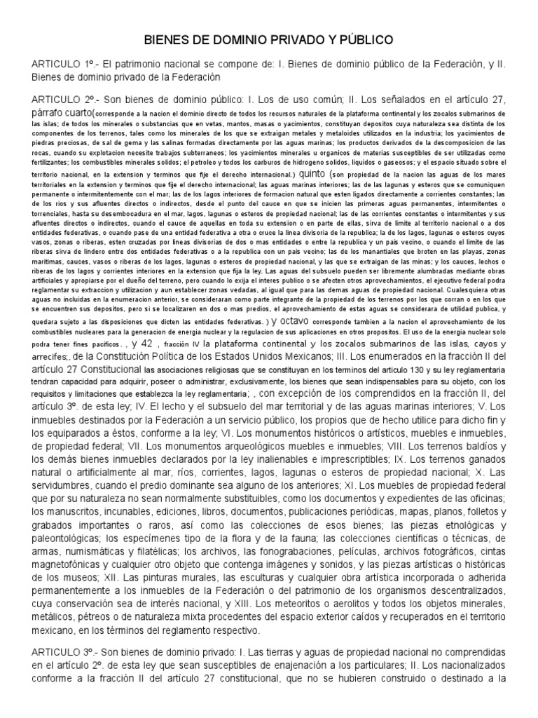 Bienes de Dominio Privado y Público Ensayo | PDF | Federación | Propiedad