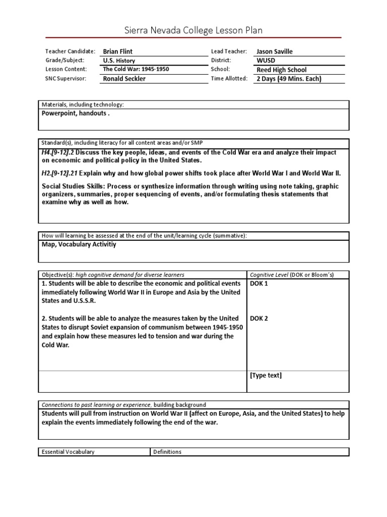 Cold War Lesson Plan for High School | PDF | International Relations ...