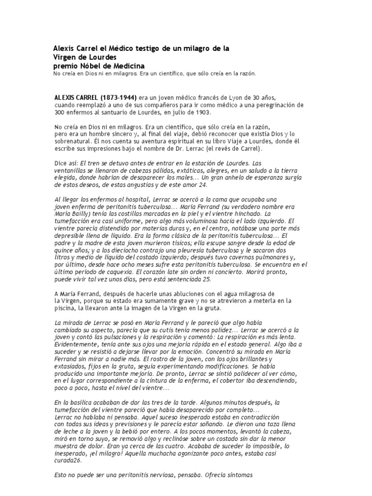 Milagro en Lourdes: Alexis Carrel y su fe | PDF | Milagro