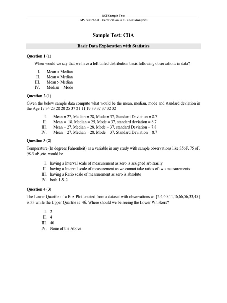 BA Sample Paper Questions | PDF | Regression Analysis | Median