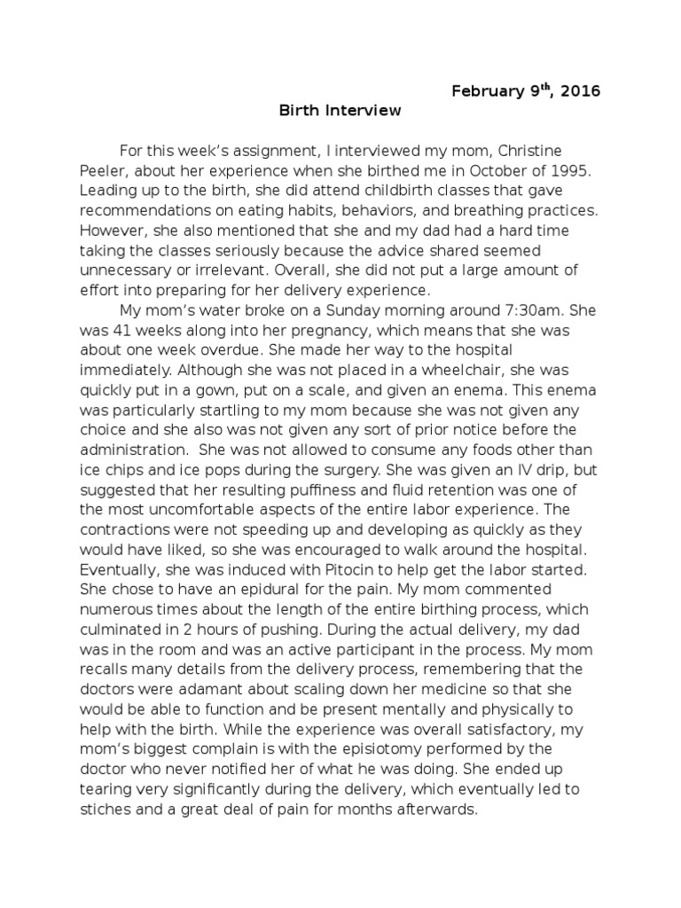 Birth Interview | PDF | Childbirth | Clinical Medicine