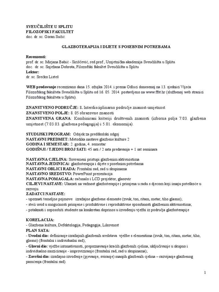 G. Sucic Glazboterapija I Dijete S Posebnim Potrebma | PDF