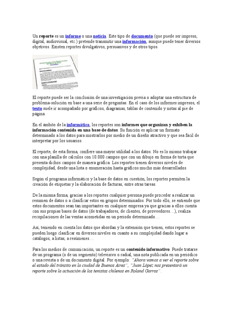 Un Reporte Es Un Informe o Una Noticia | Bases de datos | Periodismo