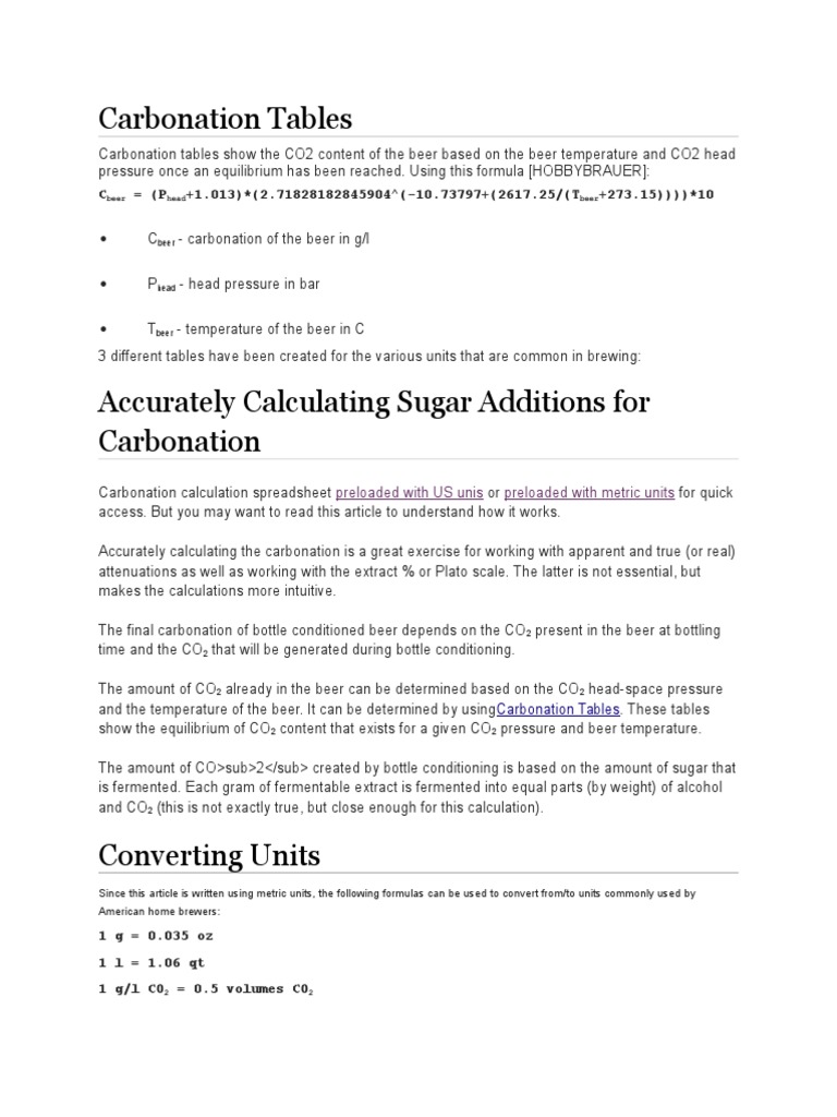 Carbonation Tables | PDF | Brewing | Beer