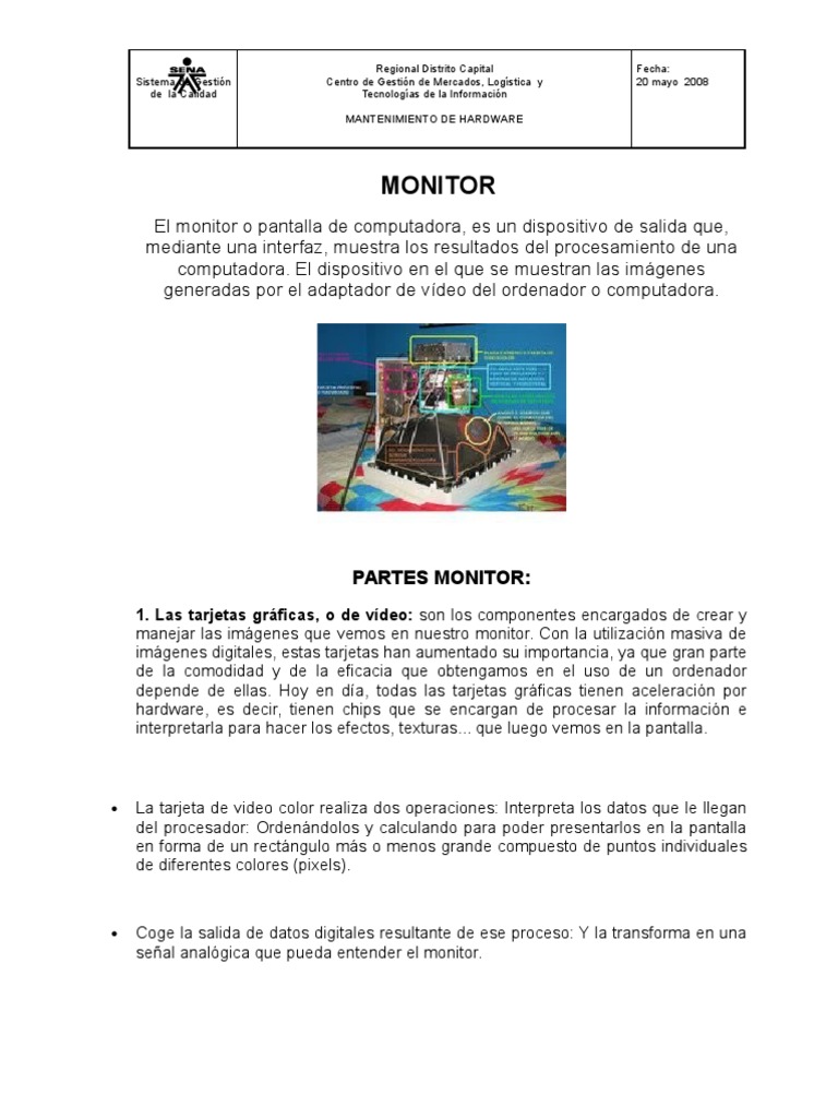 Partes de un Monitor de Computadora | PDF | Monitor de computadora ...