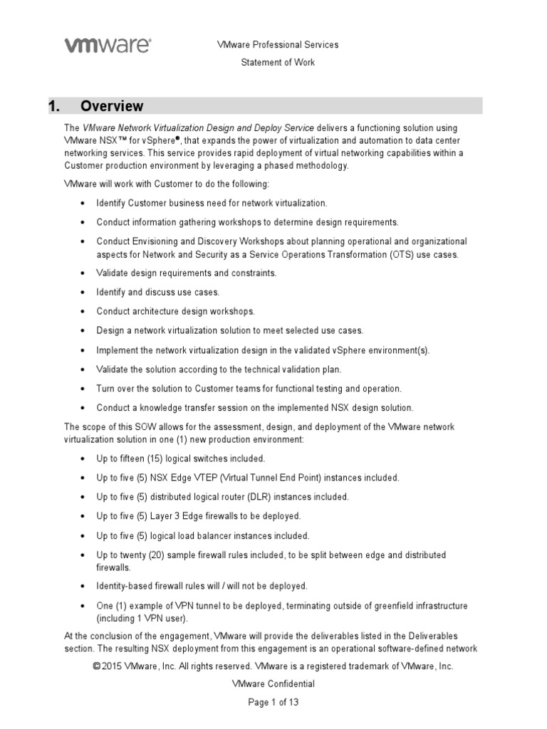 Work Virtualization Design & Deploy SOW R2.0 - NV | PDF | V Mware | Computer Network