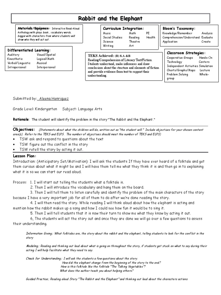 Rabbit The Elephant Lesson | PDF | Reading Comprehension | Semiotics