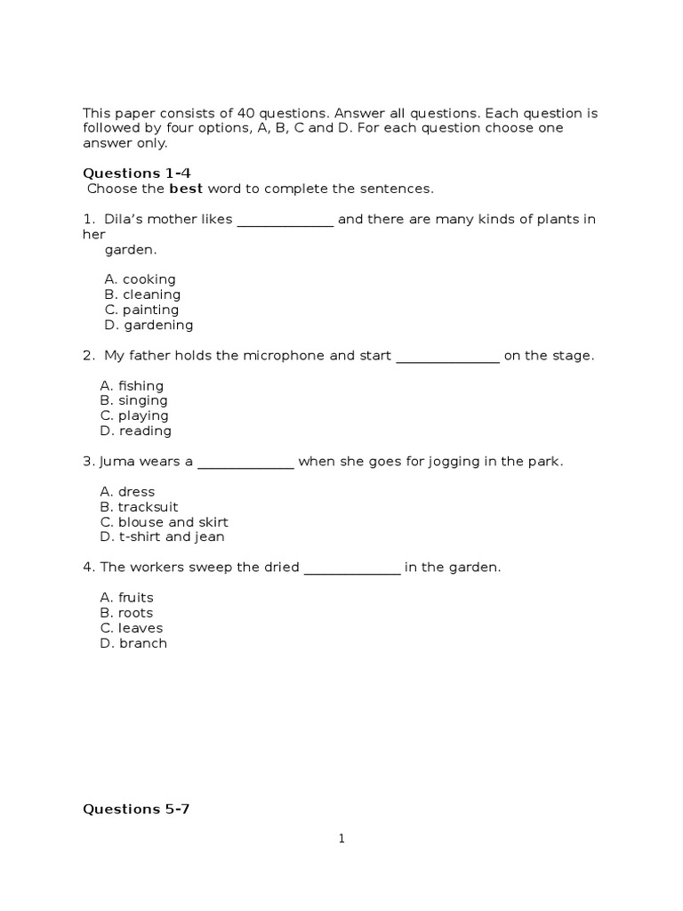 Multiple Choice Question Paper: Answering Questions About Various ...