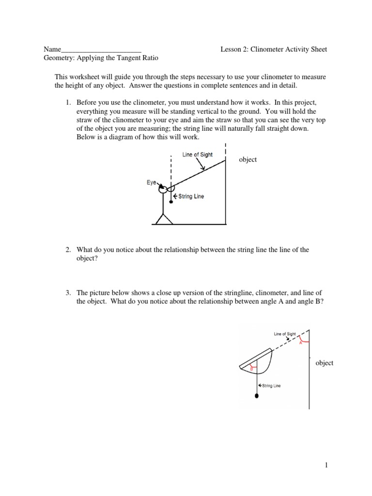 Clinometer Activity Sheet Wo Rubric | PDF | Triangle | Angle