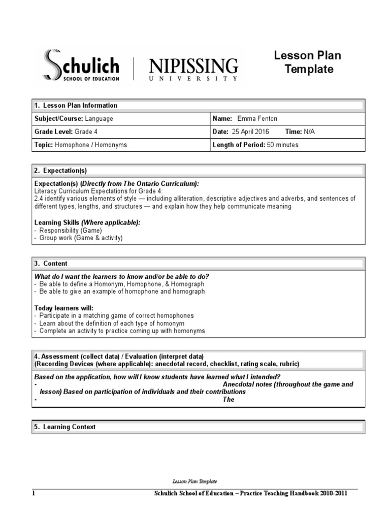 Grade 4 Homonyms Lesson Plan | PDF | Lesson Plan | Learning