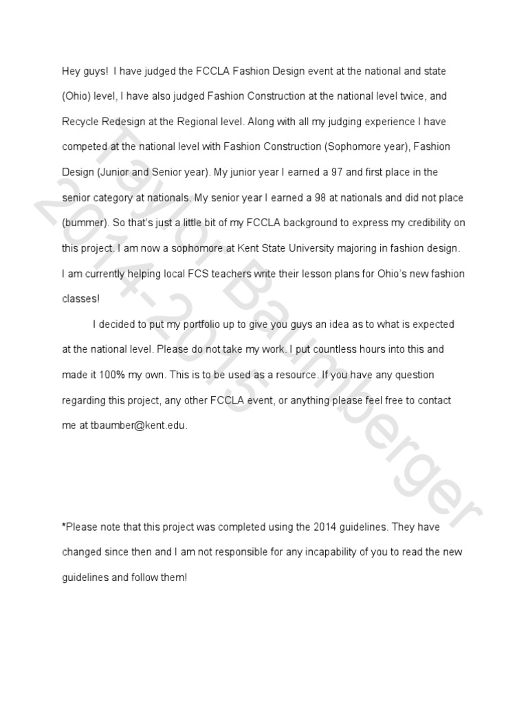 FCCLA Fashion Design Star Event Example Portfolio | PDF | Seam (Sewing ...