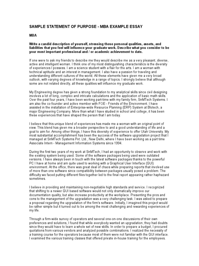 sample sop.doc | Entrepreneurship | Master Of Business Administration