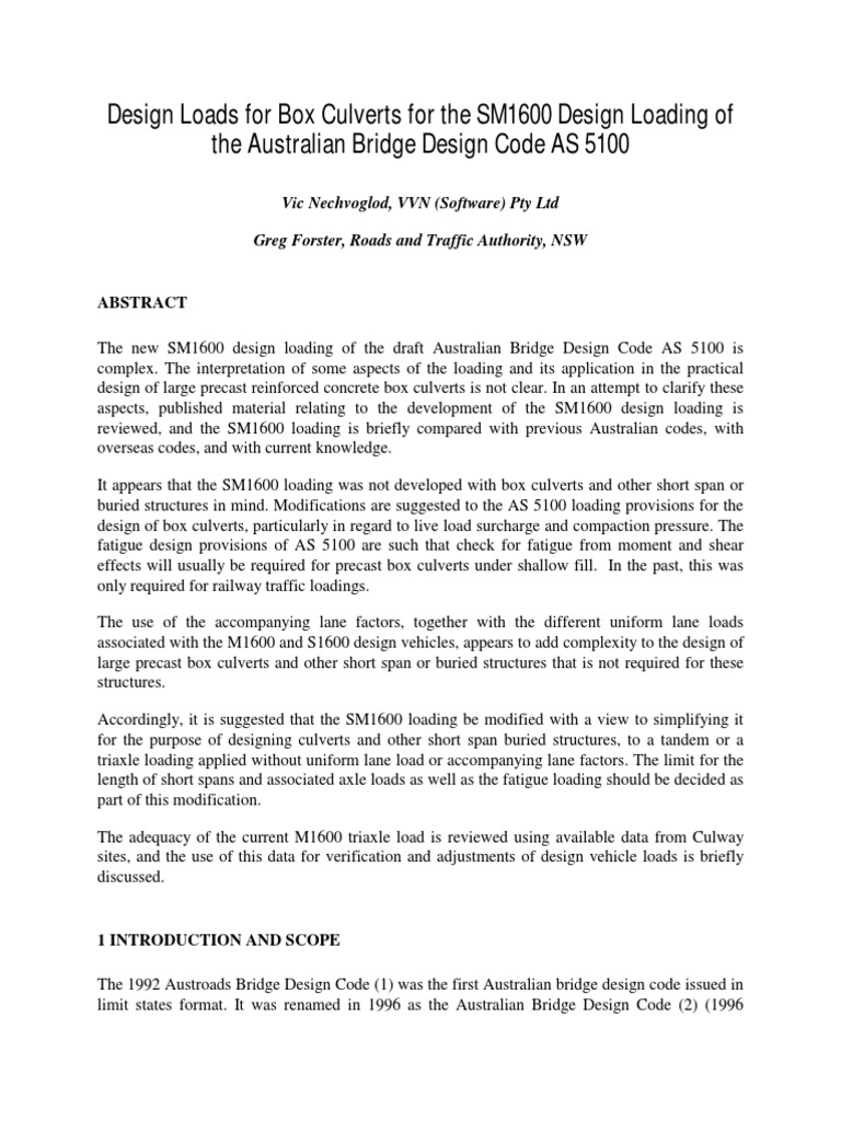 00 Design Loads For Box Culverts For The SM1600 PDF | PDF | Fatigue ...