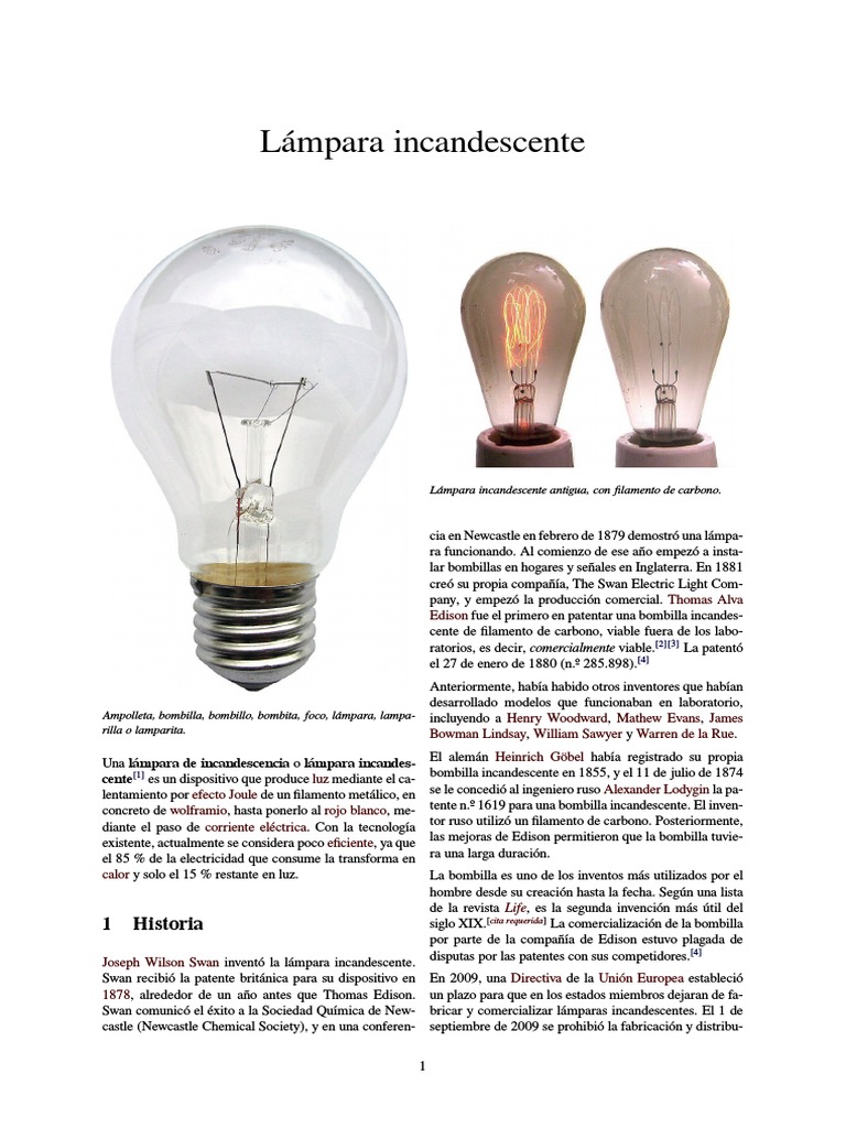 Lámpara Incandescente: Historia y Funcionamiento | PDF | Bombilla ...