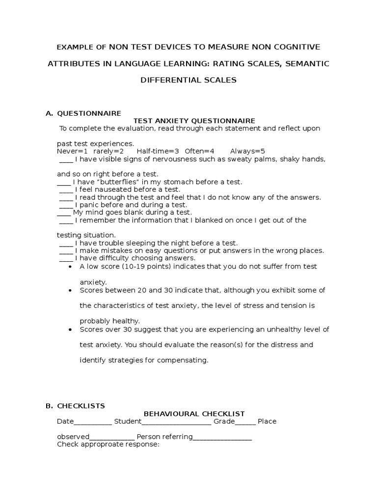 Example Of Non Test Devices To Measure Non Cognitive Attributes In 