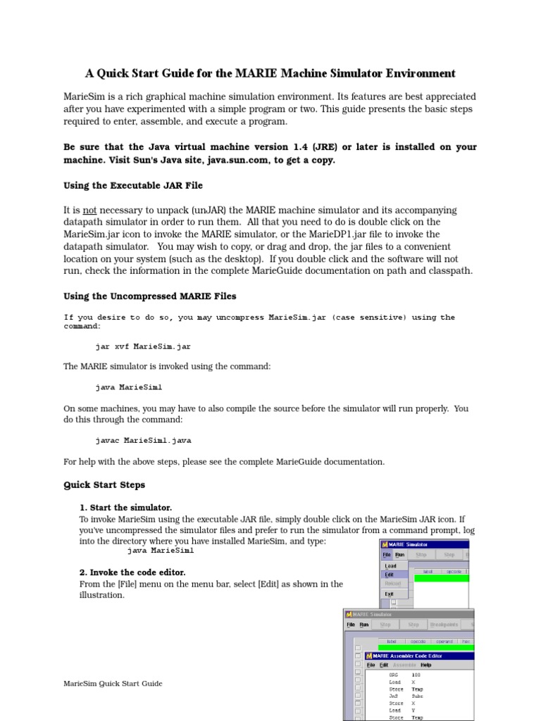 A Quick Start Guide For The MARIE Machine Simulator Environment | PDF ...