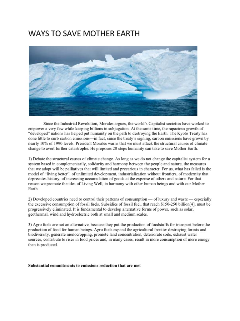 Ways To Save Mother Earth | PDF | Global Environment Facility | Climate ...