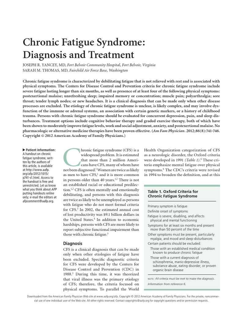 Chronic Fatigue Syndrome: Diagnosis and Treatment | PDF | Chronic ...