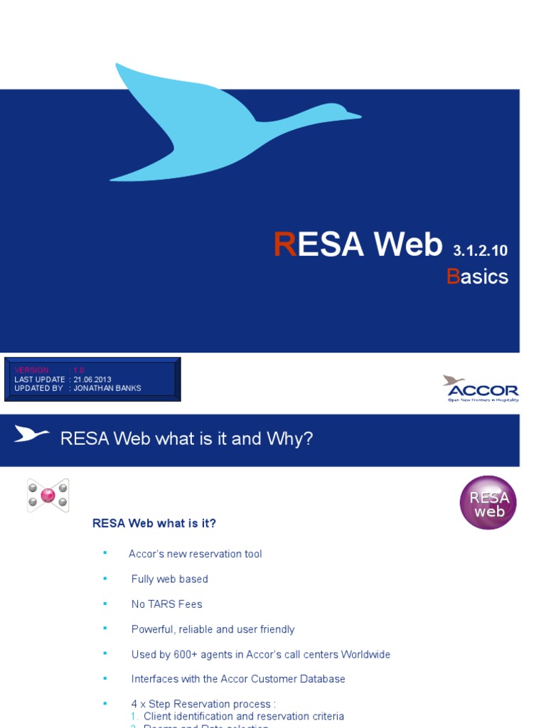 RESA Web: Accor's Reservation Tool Guide | PDF | Login | World Wide Web