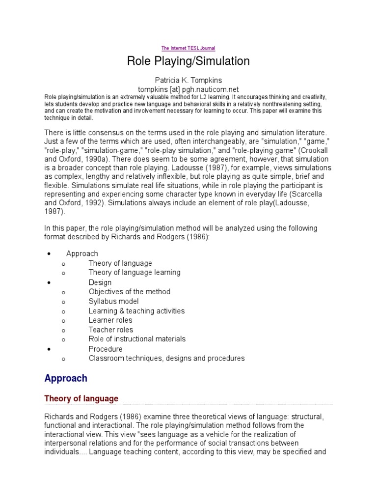 Role Playing Simulation by Patricia K. Tompkins | PDF | Simulation ...