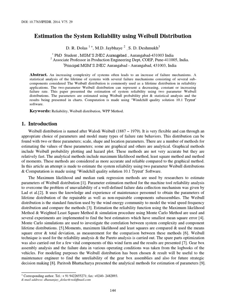 Estimating System Reliability with Weibull | PDF | Reliability ...