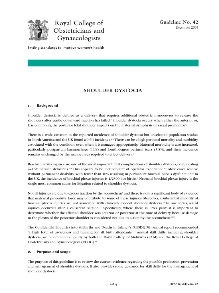 RCOG - Shoulder Dystocia | Download Free PDF | Caesarean Section ...
