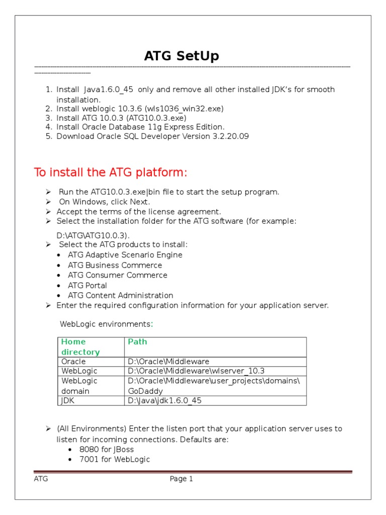 ATG SetUp | PDF | Application Server | Oracle Database