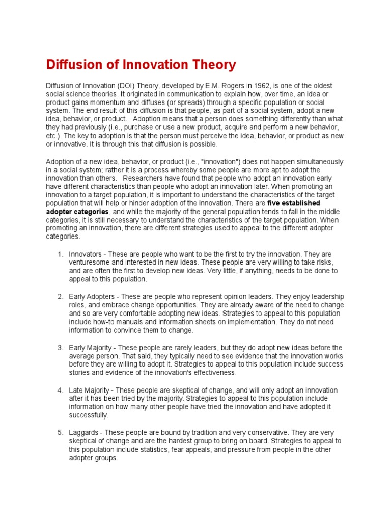 Diffusion of Innovation Theory | PDF | Innovation | Cognitive Science