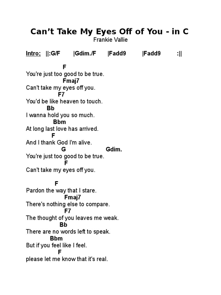 Cant Take My Eyes Off You Guitar Chords