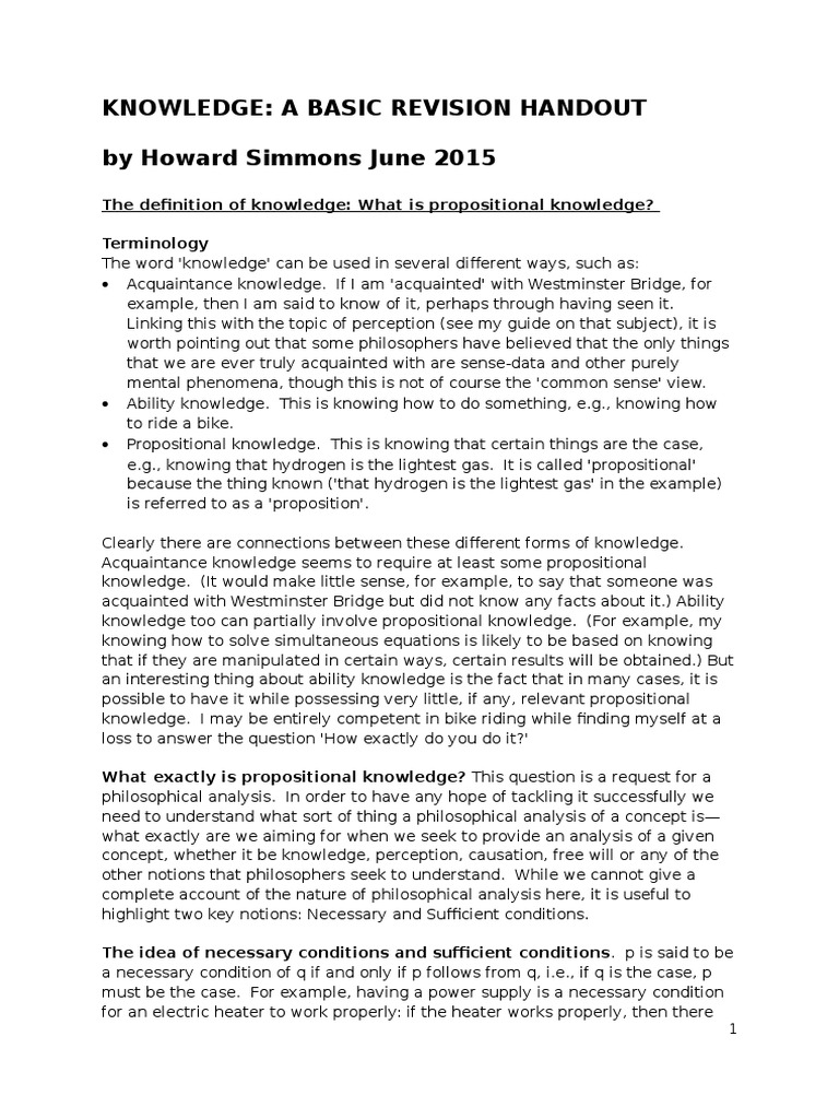Knowledge Revision Handout by Howard Simmons November 2014 | PDF ...