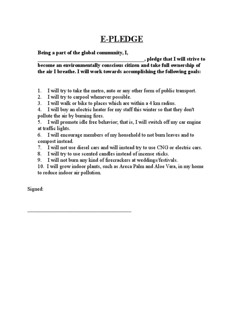 Environmental Pledge for Clean Air | PDF | Lifestyle