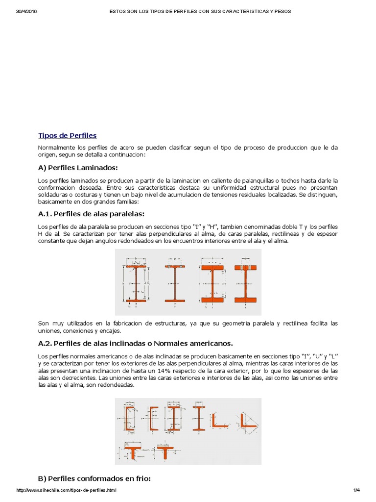 Estos Son Los Tipos de Perfiles Con Sus Caracteristicas y Pesos | PDF ...