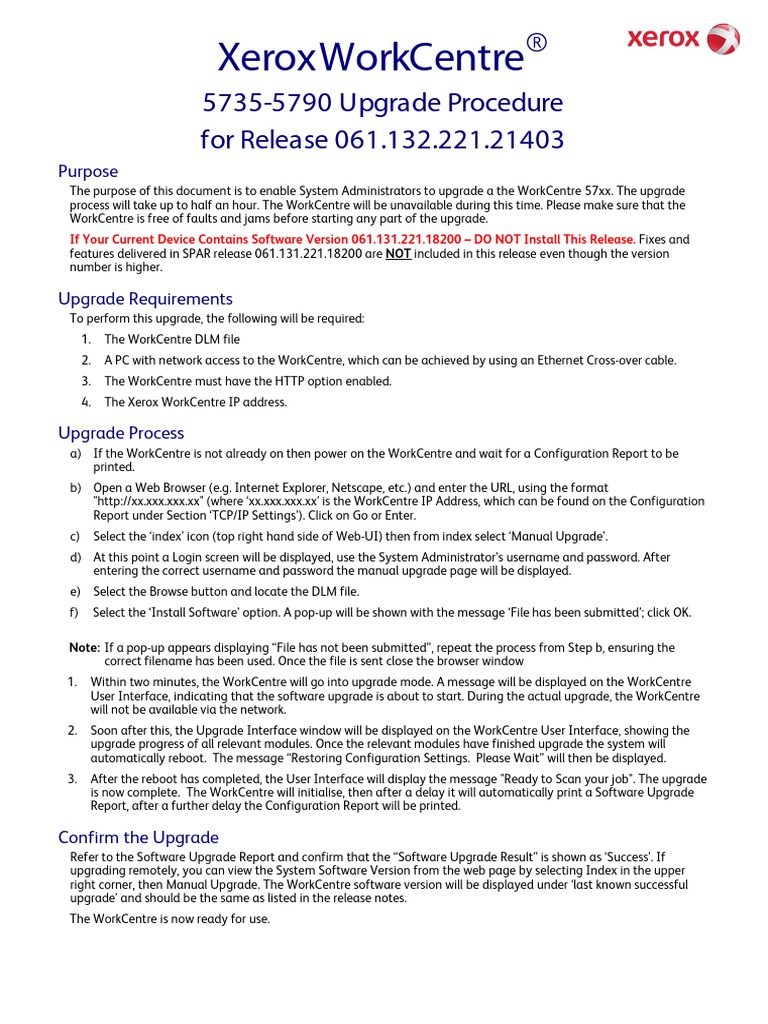 WorkCentre 5735-5790 Upgrade Instructions PDF | PDF | World Wide Web ...